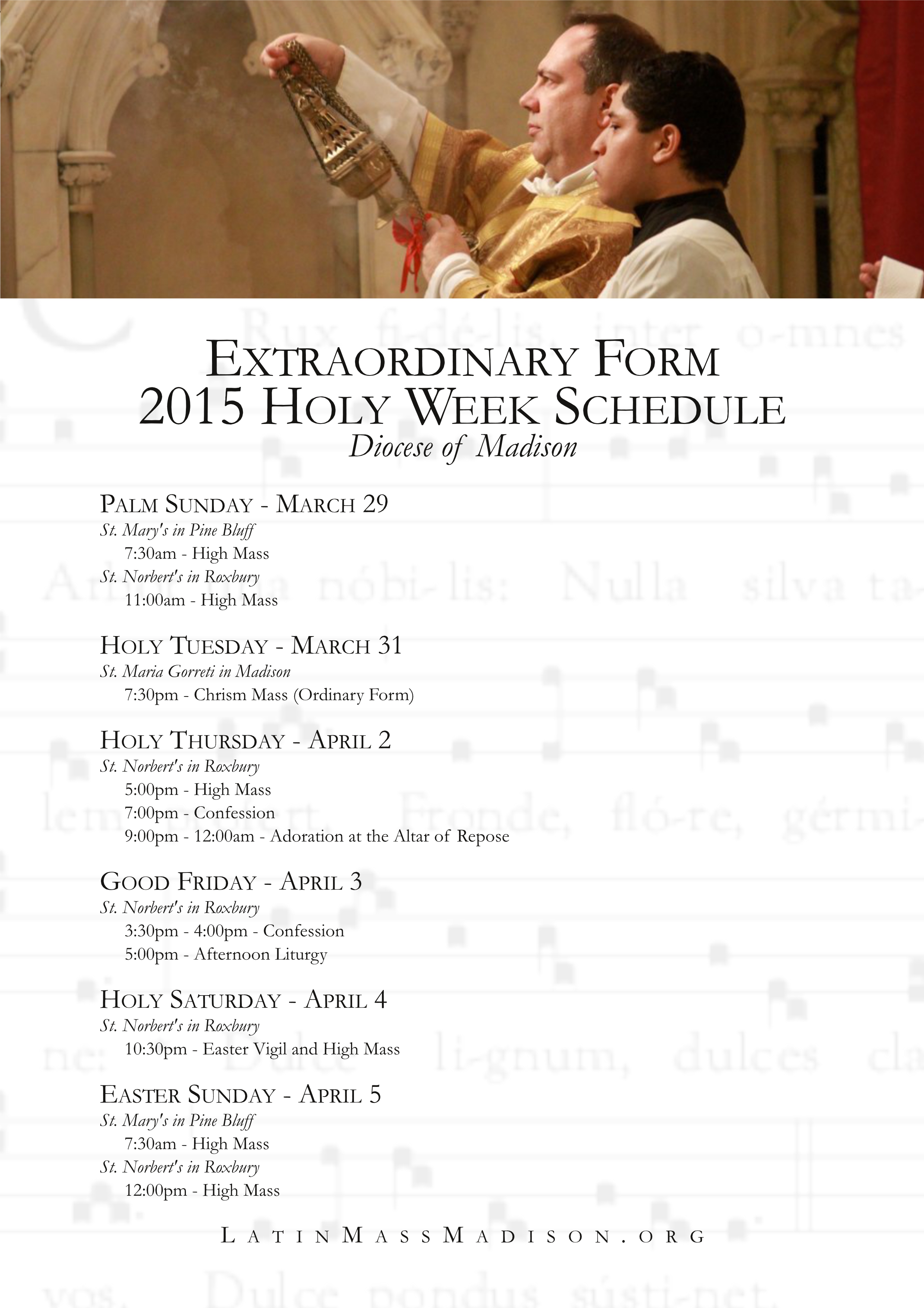 Holy Week Schedule – Tridentine Mass Society of Madison